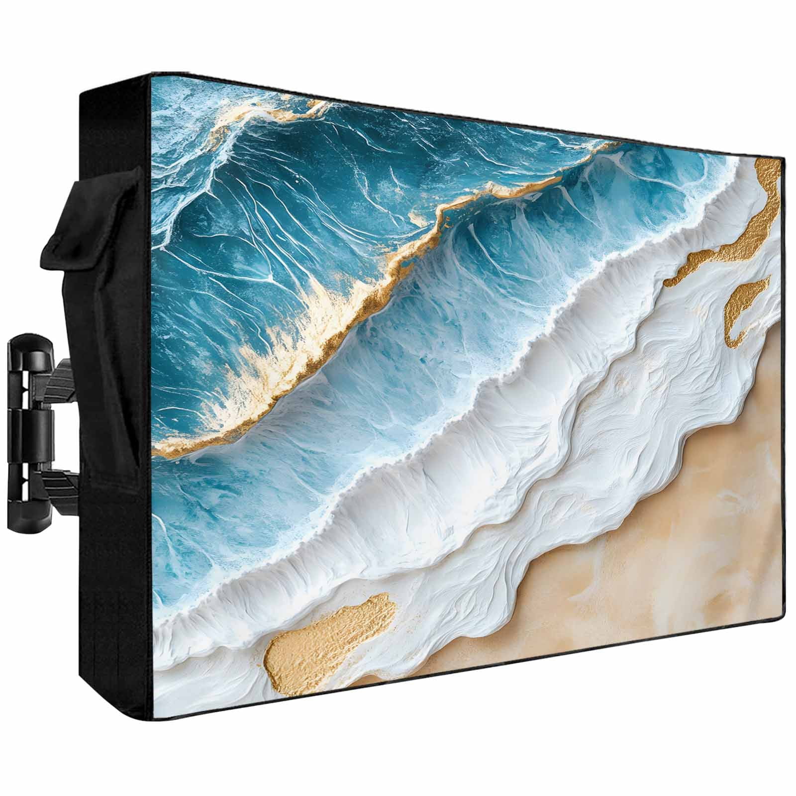 Abstract Waves Outdoor TV Cover 52 to 55 inch Gold Beach Blue Ocean Oil ...