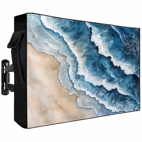 Abstract Waves Outdoor TV Cover 70 to 75 inch Spray Blue White Ocean ...
