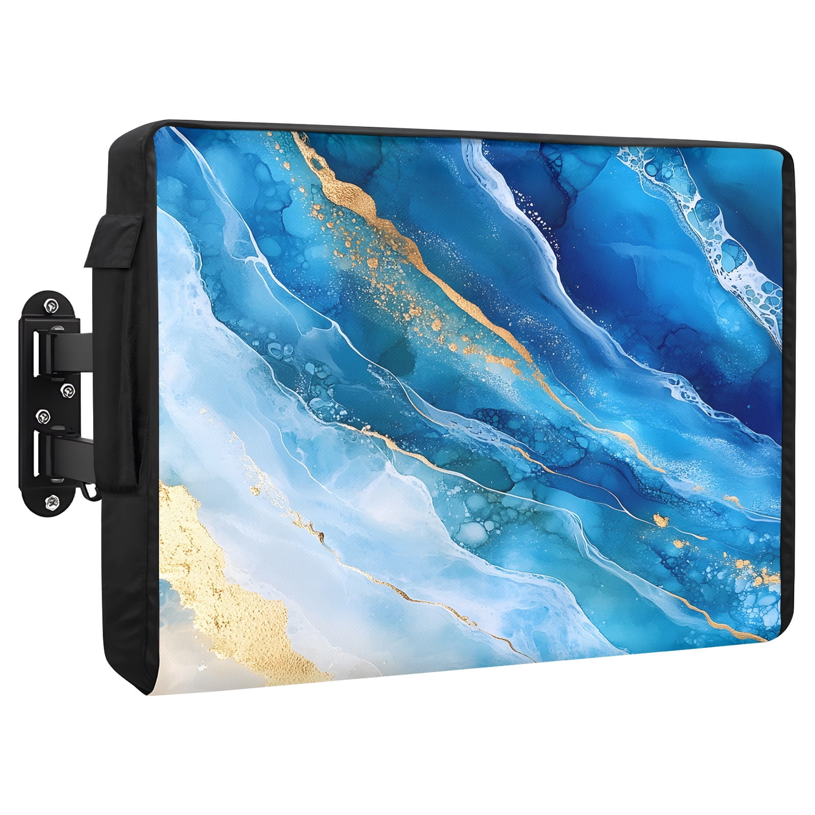 Abstract Waves Outdoor TV Cover 80 to 85 Inch Retro Blue Gold White Oil ...