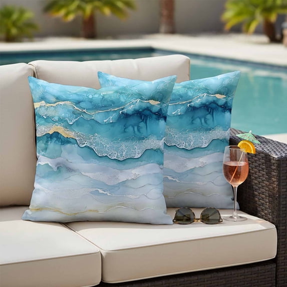 Abstract Waves Outdoor Throw Pillow Covers Set of 2, Spray Beach Ocean ...