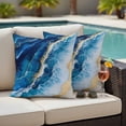 Abstract Waves Outdoor Throw Pillow Covers Set of 2, White Blue Gold ...