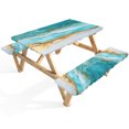 Abstract Waves Picnic Table Cover with Bench Covers Blue Retro Oil ...