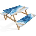 Abstract Waves Picnic Table Cover with Bench Covers Retro White Blue ...