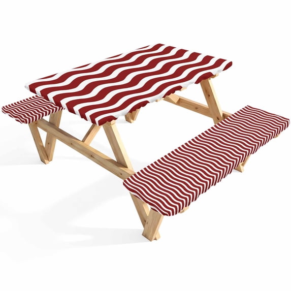 Abstract Waves Picnic Table Cover with Bench Covers Stripes Red Water ...