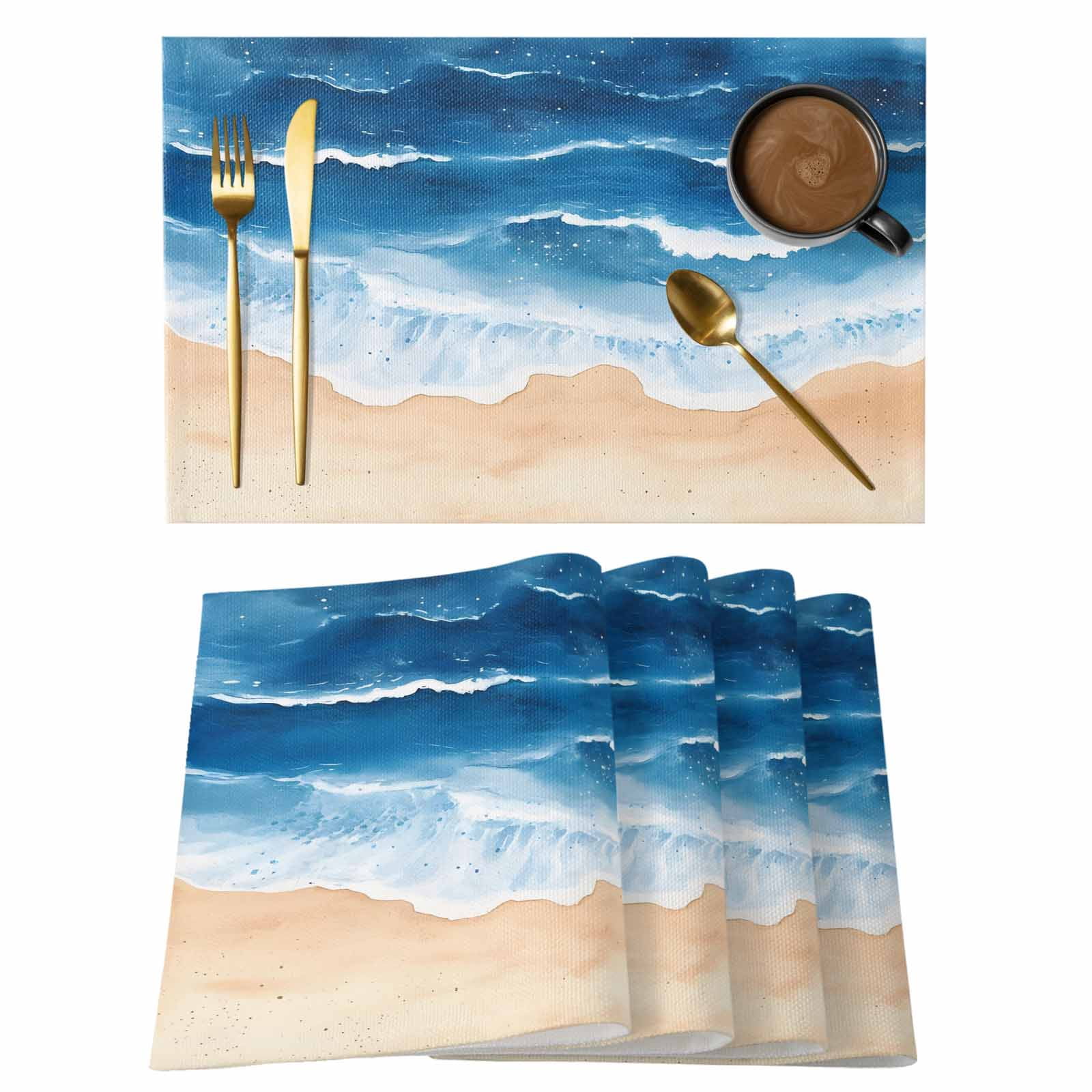 Abstract Waves Placemats Set of 12, Ocean Spray Beach Surrealism ...
