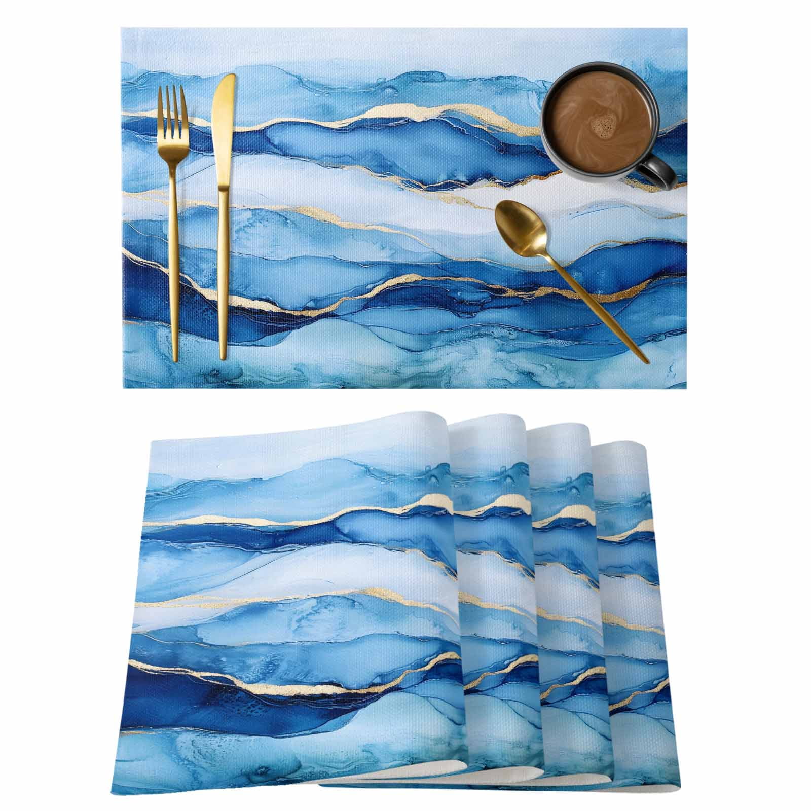 Abstract Waves Placemats Set of 6, Beach Ocean Spray Surrealism ...