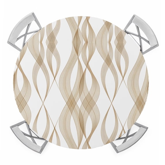 Abstract Waves Round Table Cover, Brown Woven Lattice Modern Waterproof ...