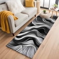 Abstract Waves Runner Rug 2x6 FT,Non Slip Hallway Rugs,Black Grey ...
