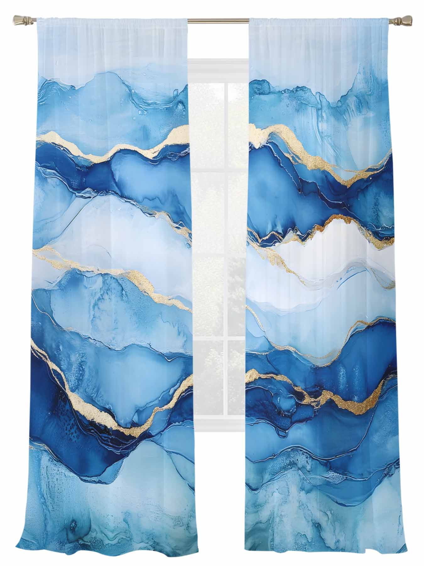 Abstract Waves Sheer Curtains 2 Panels Set Beach Ocean Spray Surrealism ...