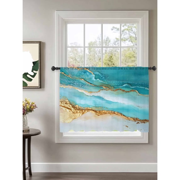 Abstract Waves Sheer Curtains 45 Inch Long 1 Panel Blue Retro Oil ...