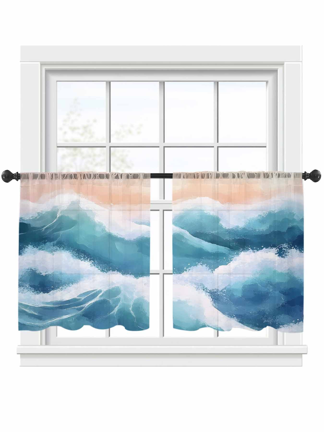 Abstract Waves Sheer Curtains 45 inches Long 2 Panels Set Gradient ...