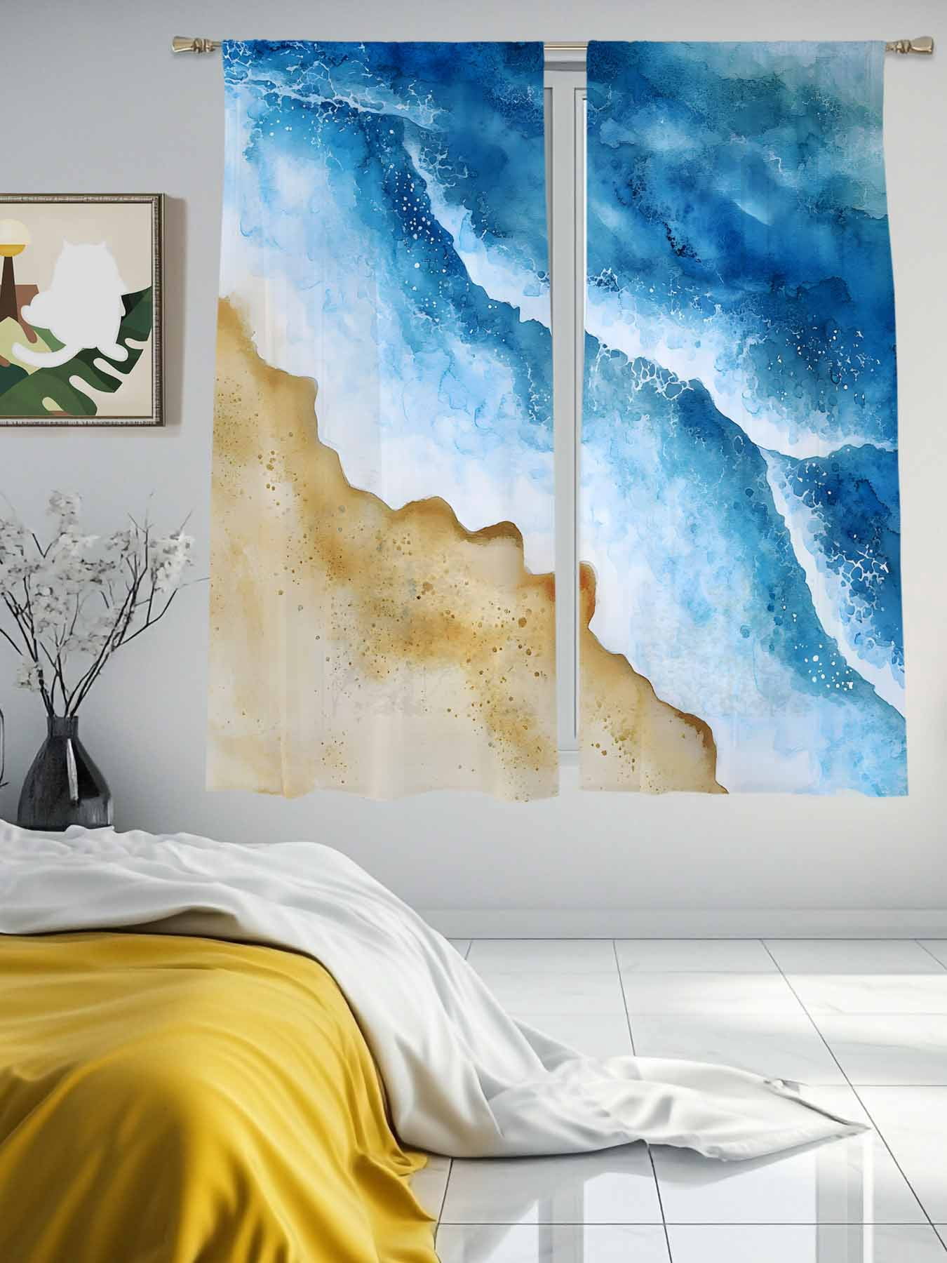 Abstract Waves Sheer Curtains 72 inches Long 2 Panels Set Beach Ocean ...