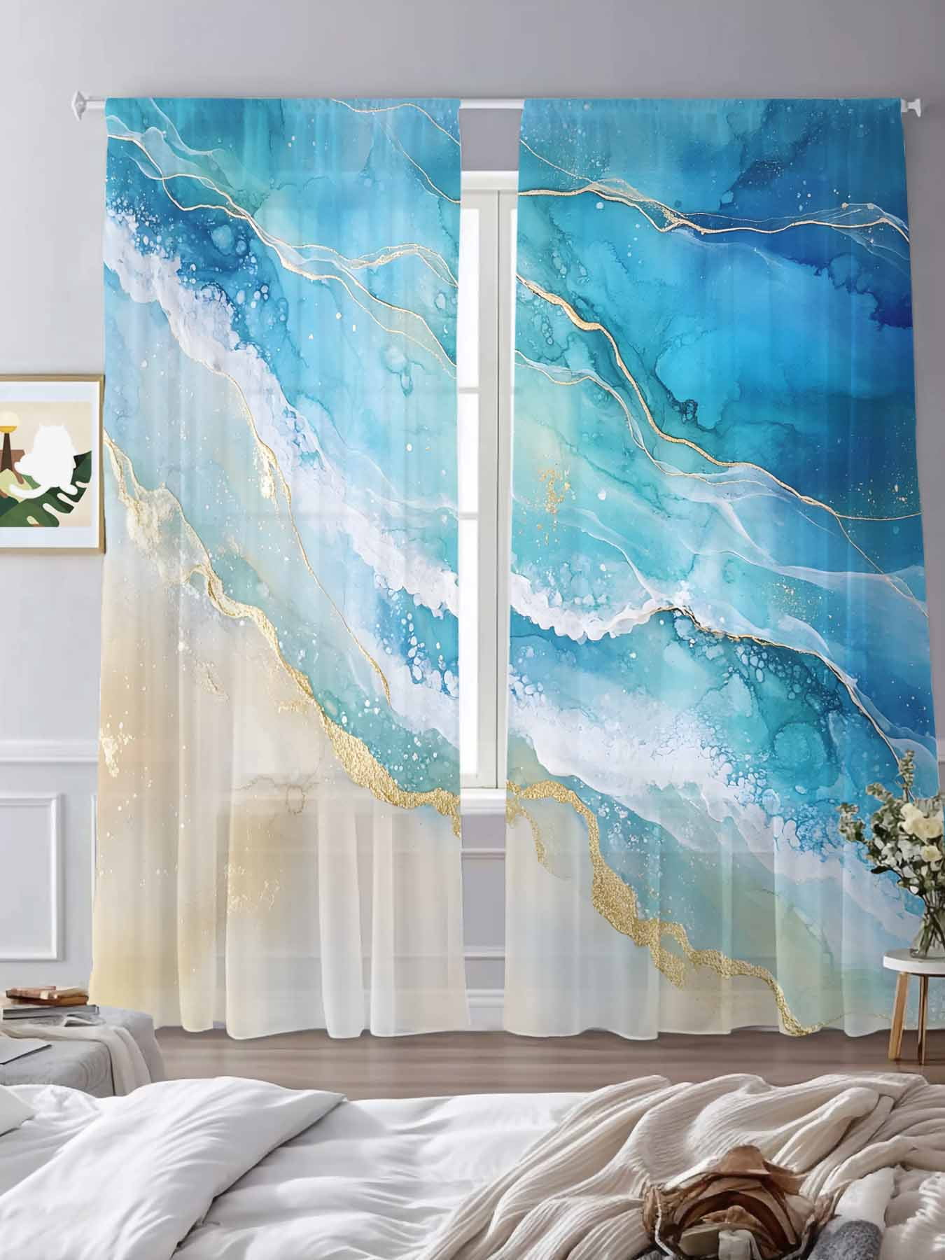 Abstract Waves Sheer Curtains 84 inches Long 2 Panels Set Surrealism ...