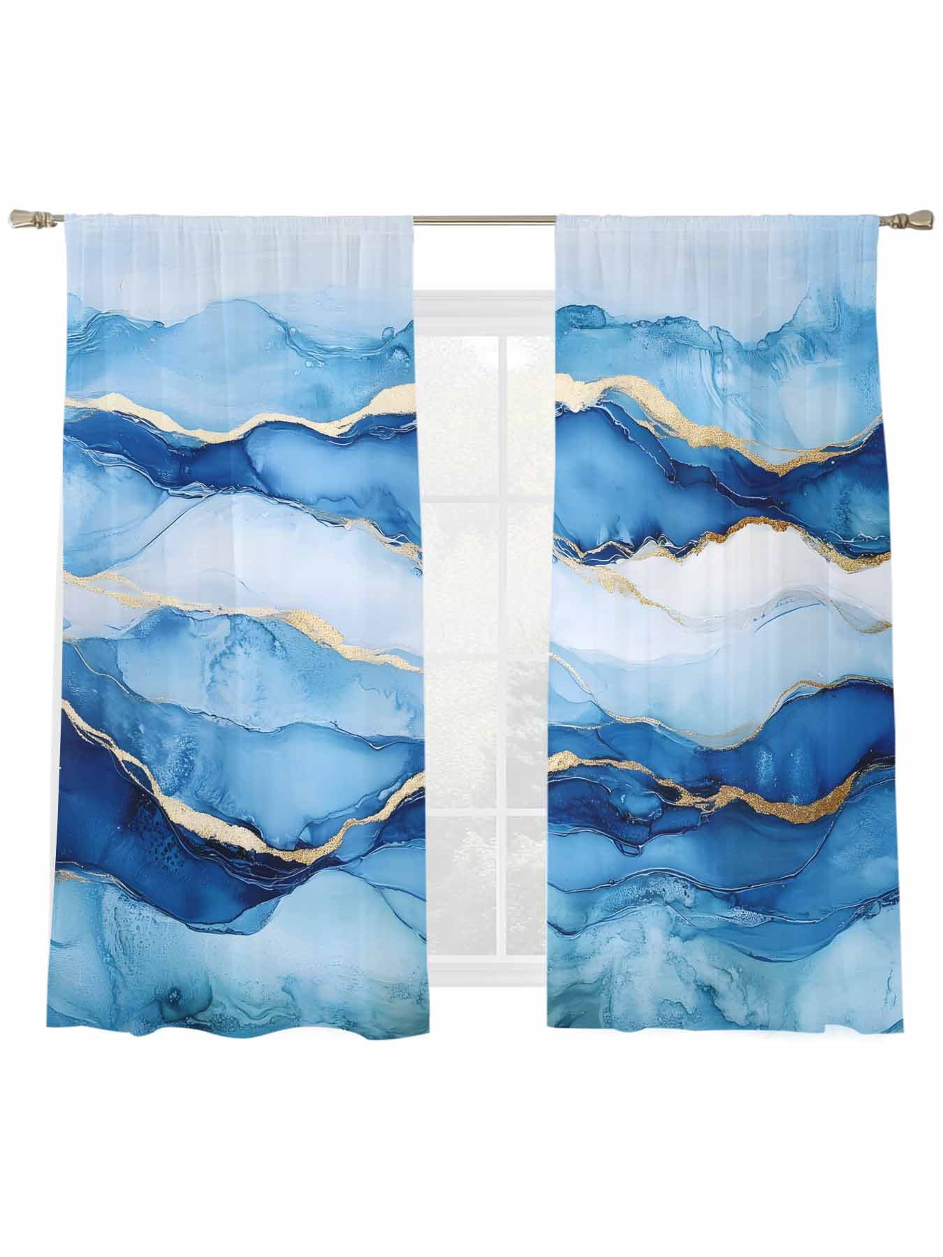 Abstract Waves Sheer Curtains for Living Room Bedroom, Light-filtering ...