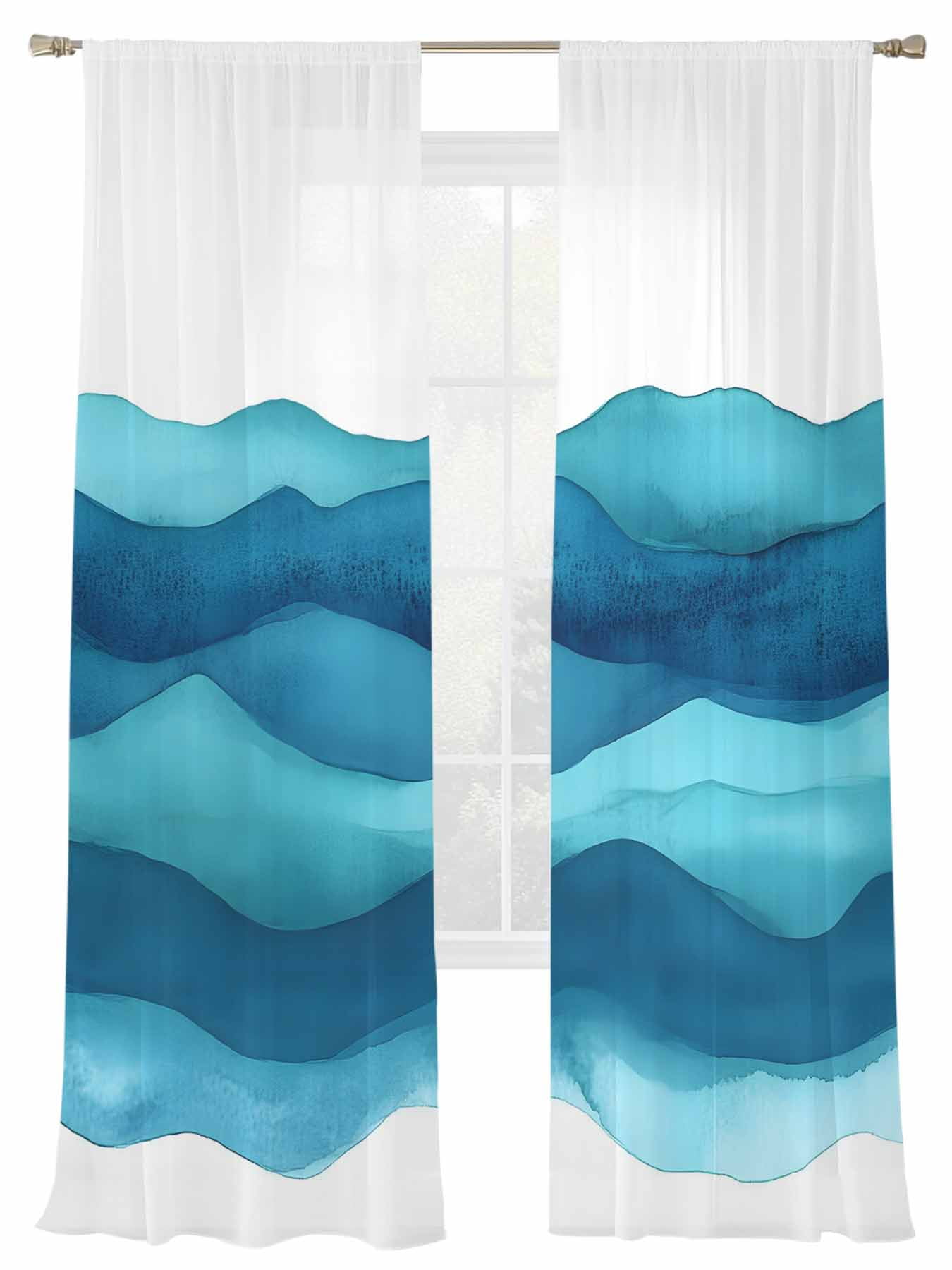 Abstract Waves Sheer Curtains for Living Room Bedroom, Light-filtering ...