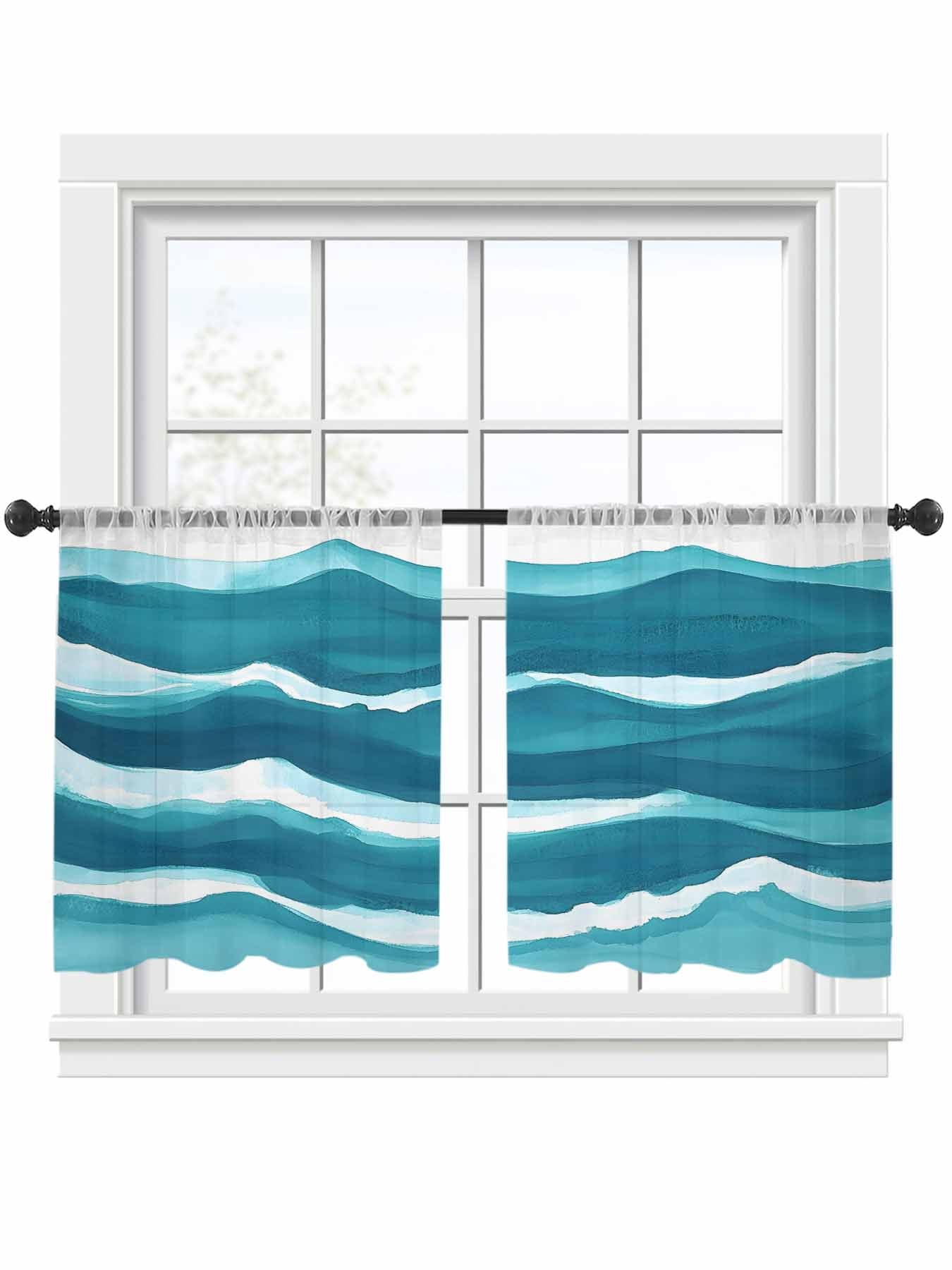 Abstract Waves Sheer Curtains for Living Room Bedroom, Light-filtering ...