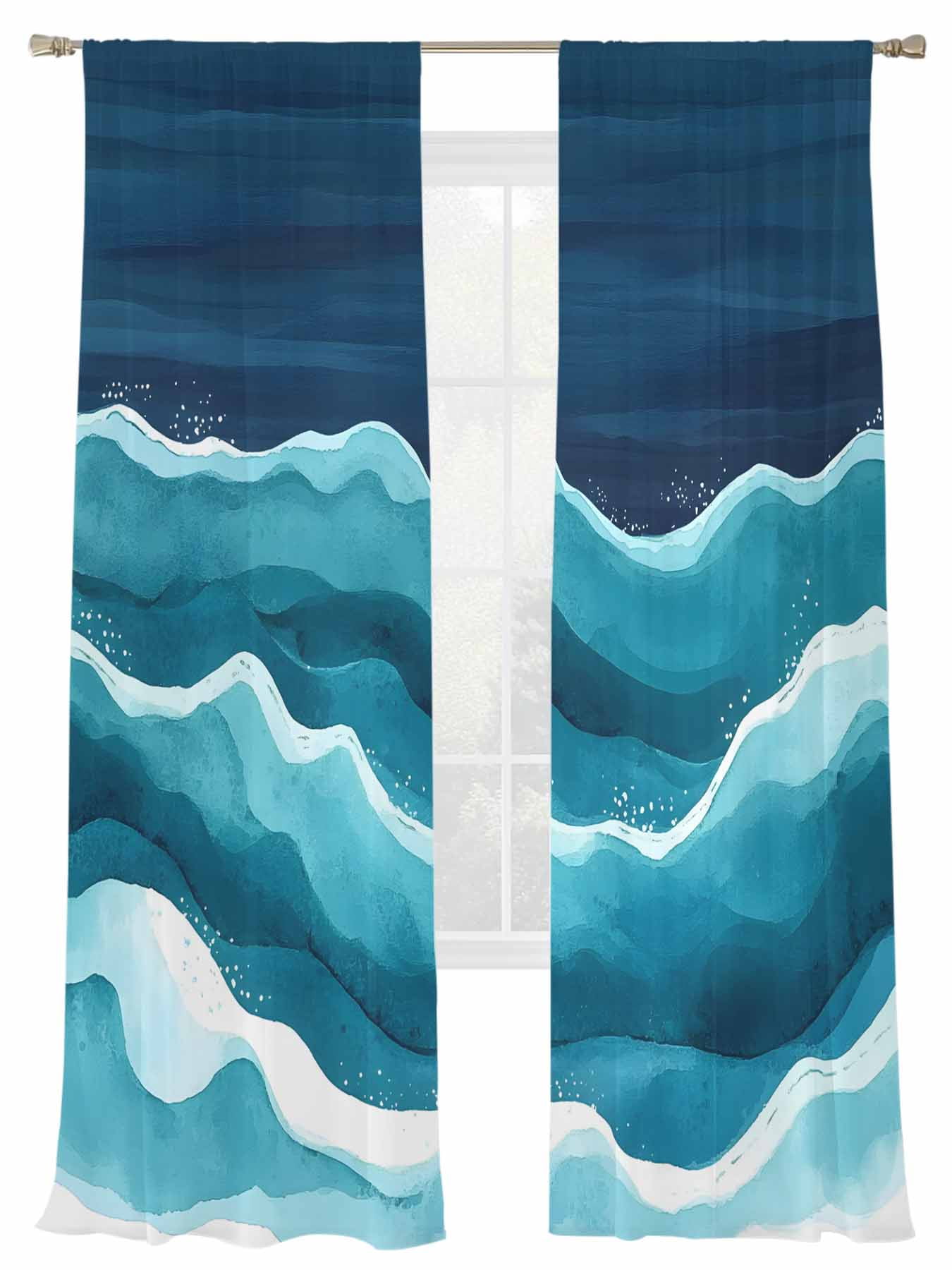 Abstract Waves Sheer Curtains for Living Room Bedroom, Light-filtering ...