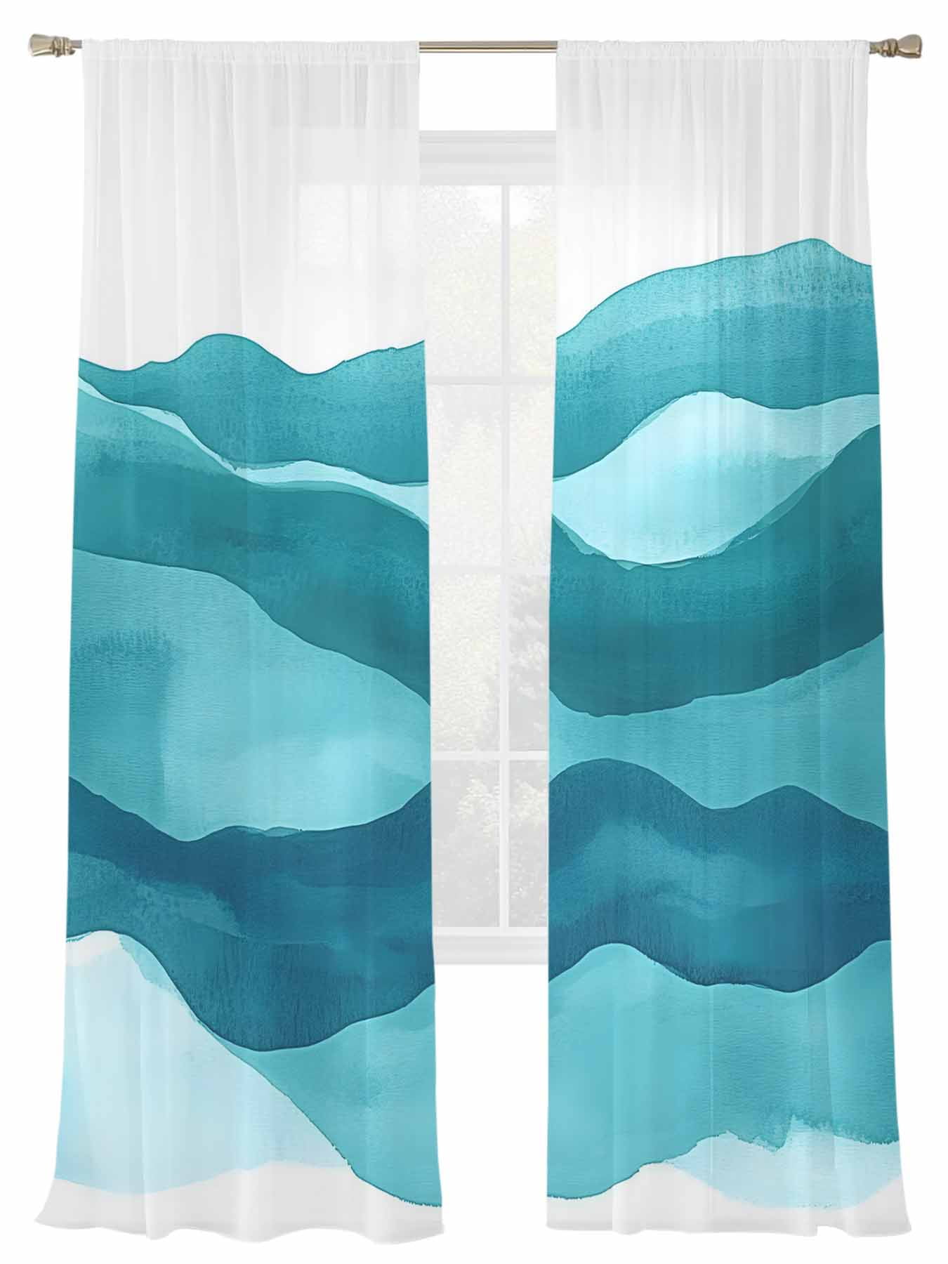Abstract Waves Sheer Curtains for Living Room Bedroom, Light-filtering ...