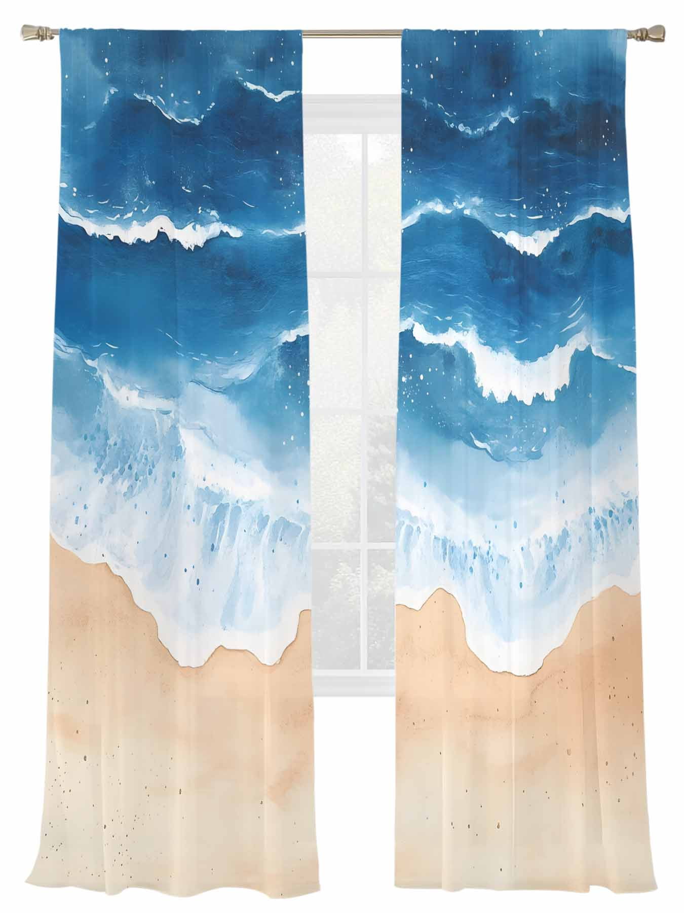 Abstract Waves Sheer Curtains for Living Room Bedroom, Light-filtering ...