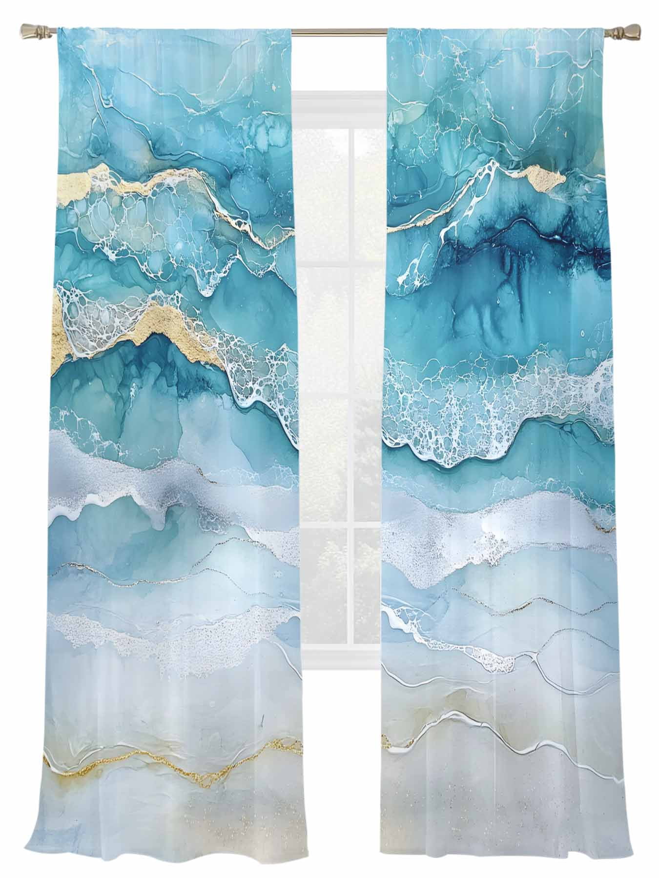 Abstract Waves Sheer Curtains for Living Room Bedroom, Light-filtering ...