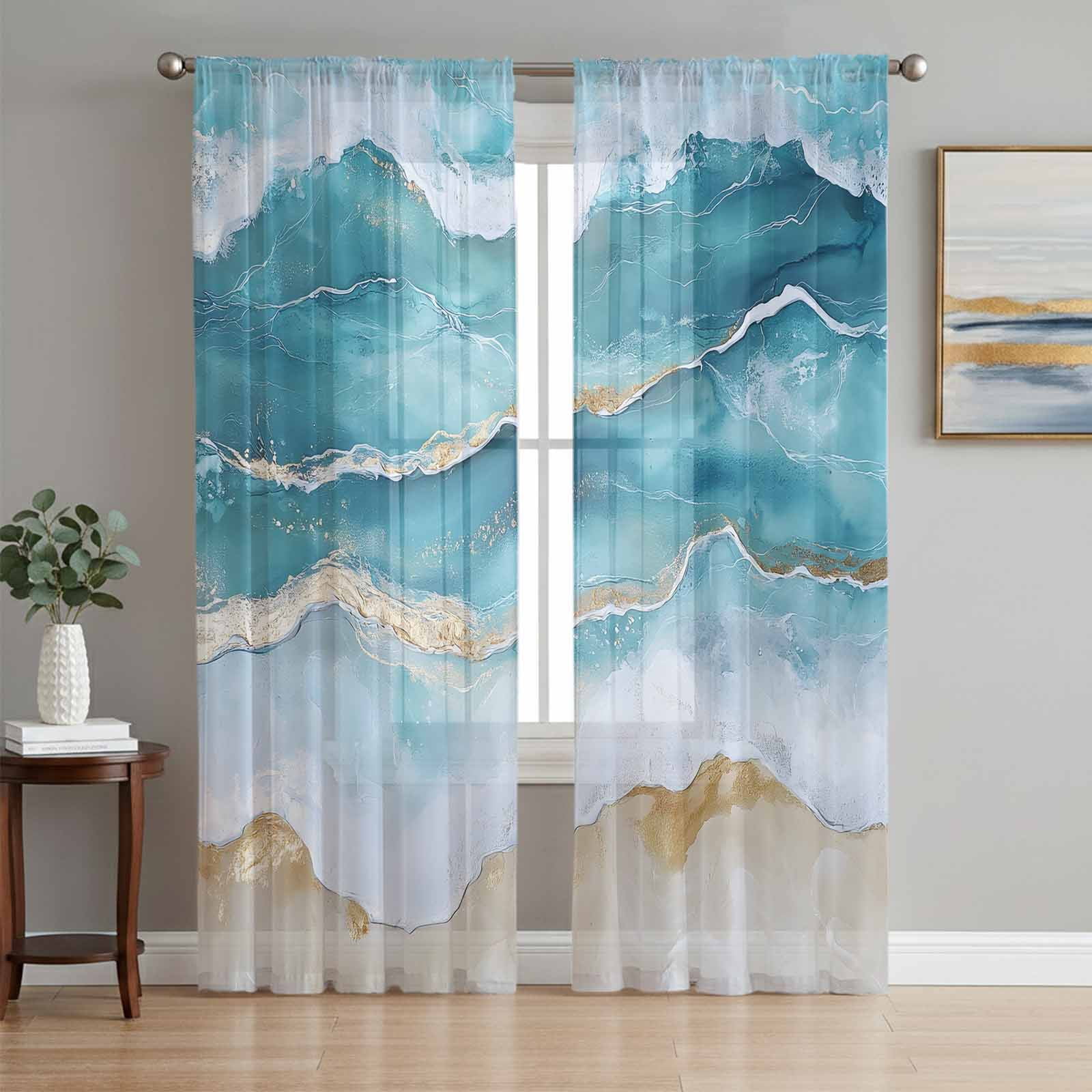 Abstract Waves Sheer Curtains for Living Room Bedroom, Ocean Surrealism ...