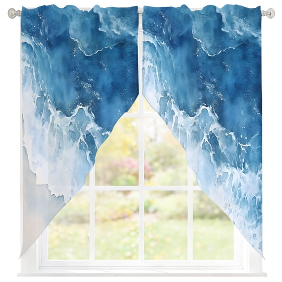 Abstract Waves Sheer Curtains Swag Valances for Windows Blue Ocean ...