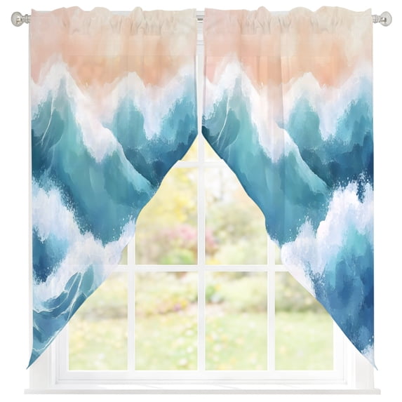 Abstract Waves Sheer Curtains Swag Valances for Windows Gradient Spray ...