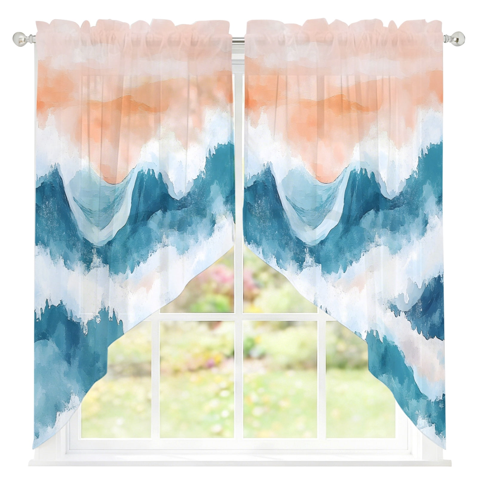Abstract Waves Sheer Curtains Swag Valances for Windows Spray Orange ...