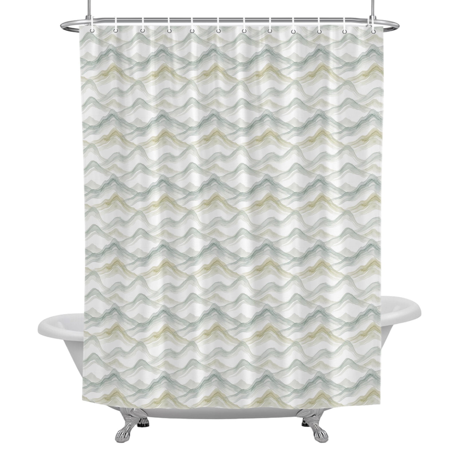 Abstract Waves Shower Curtain, Modern Coastal Green Gradient Lines ...