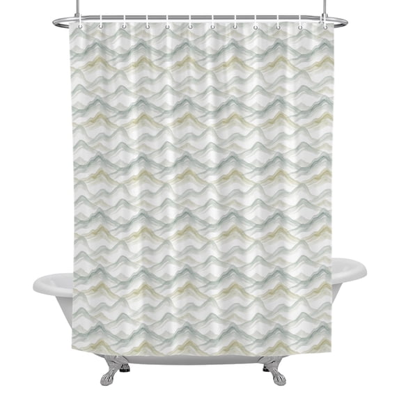 Abstract Waves Shower Curtain, Modern Coastal Green Gradient Lines ...