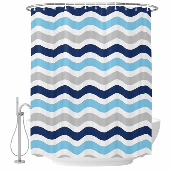 Abstract Waves Shower Curtain Set with Hooks, Blue Grey Water Ripple ...