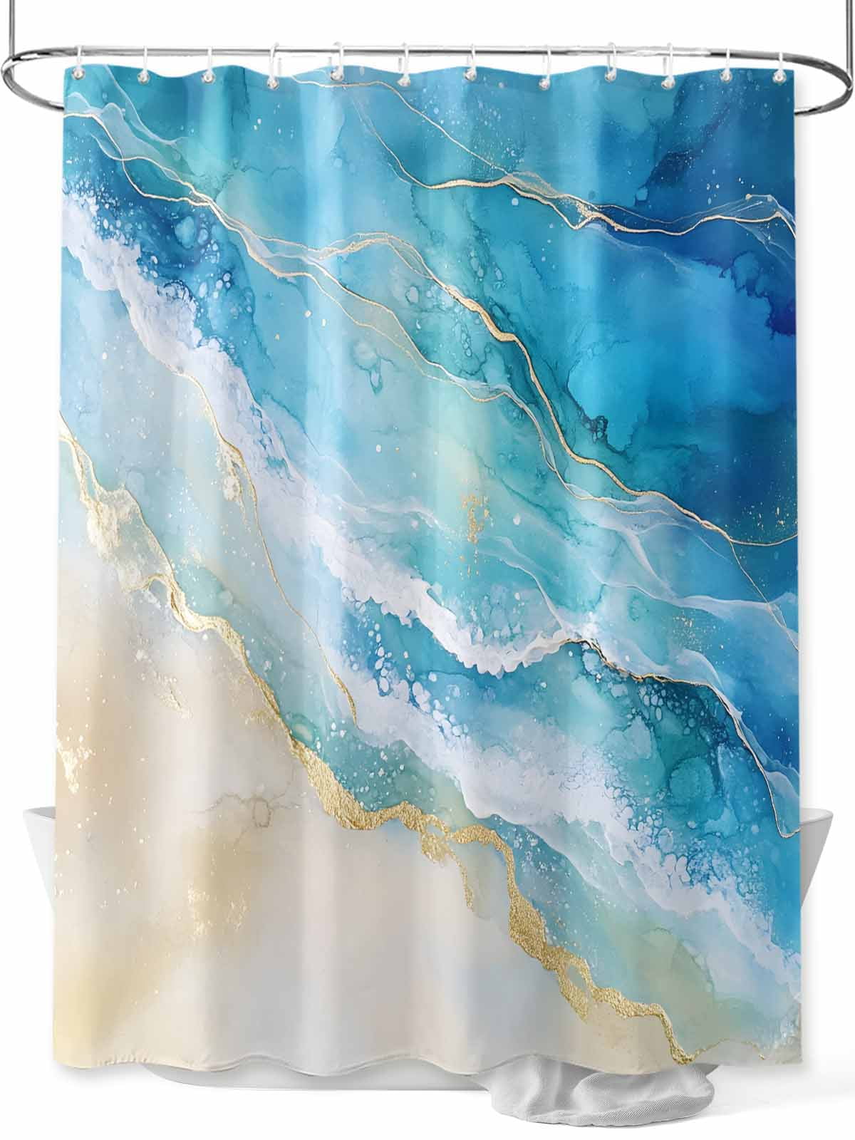 Abstract Waves Shower Curtain, Surrealism Spray Beach Ocean Watercolor ...