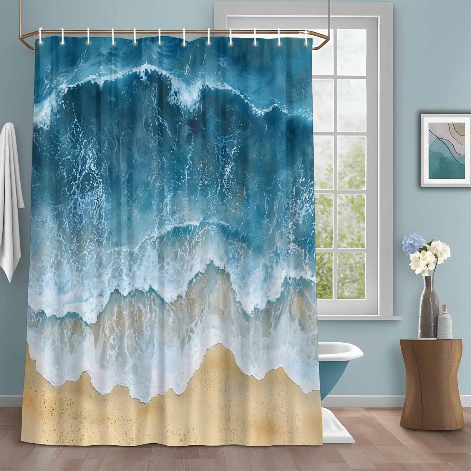 Abstract Waves Shower Curtains for Bathroom, Ocean Beach Spray ...