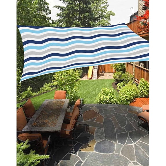 Abstract Waves Sun Shade Sail 12'X16' Blue Grey Water Ripple Stripes UV ...