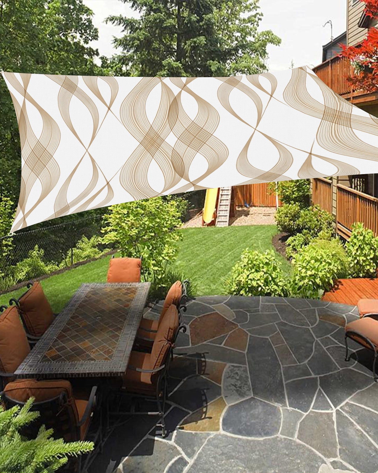 Abstract Waves Sun Shade Sail 14'X18' Brown Woven Lattice Modern UV ...