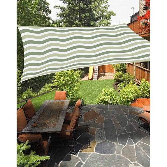 Abstract Waves Sun Shade Sail 14'X18' Sage Green Water Ripple Stripes ...
