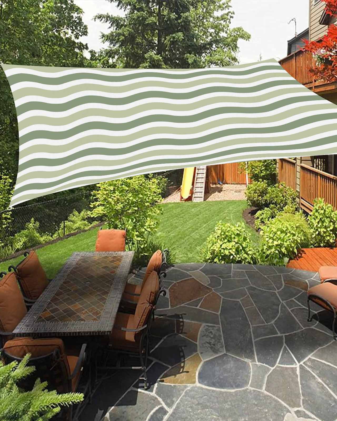 Abstract Waves Sun Shade Sail 8'X10' Sage Green Water Ripple Stripes UV ...