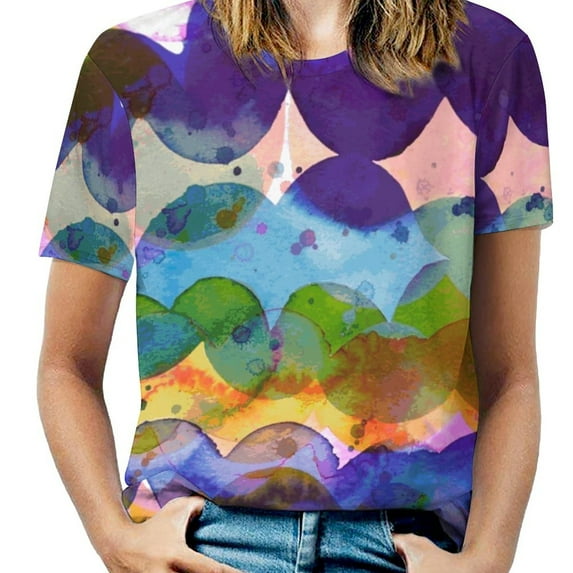 Abstract Waves Sunset Watercolor Painting-Colorful Tidal Women Short ...