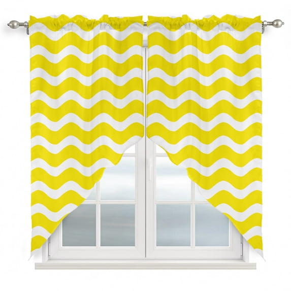 Abstract Waves Swag Curtain Valance for Window 2 Panels Stripes Light ...