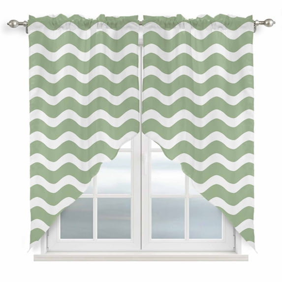 Abstract Waves Swag Curtain Valance for Window 2 Panels Stripes Sage ...