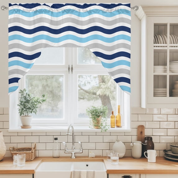 Abstract Waves Swag Curtain Valance for Windows, Blue Grey Water Ripple ...
