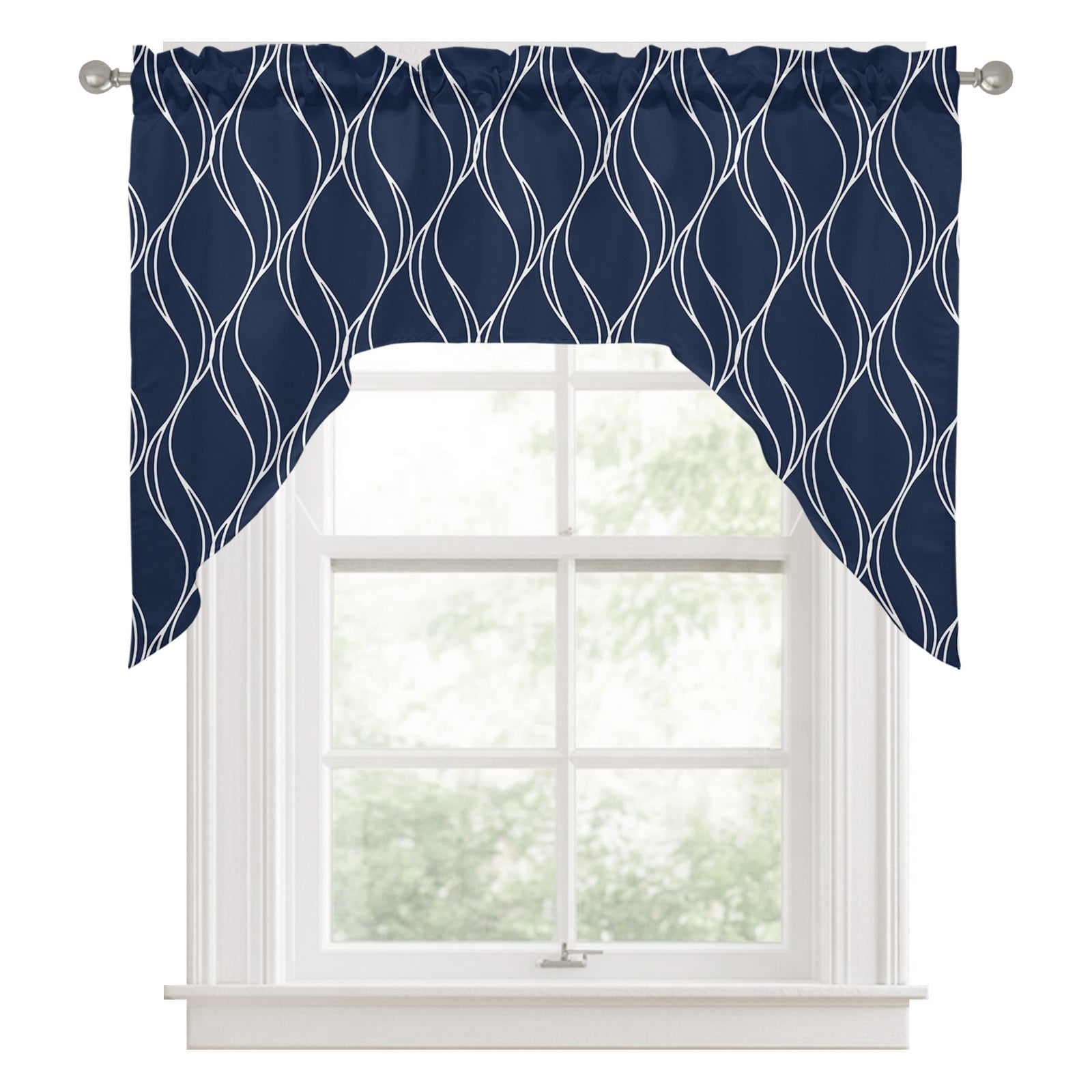 Abstract Waves Swag Valance for Windows, Modern Abstract Geometric Navy ...