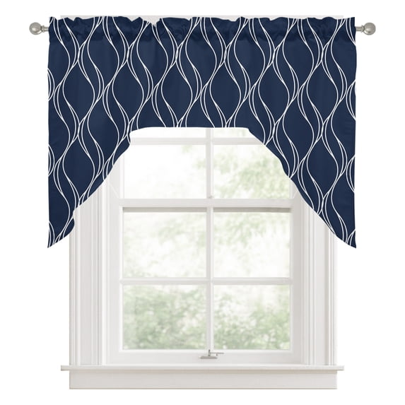 Abstract Waves Swag Valance for Windows, Modern Abstract Geometric Navy ...