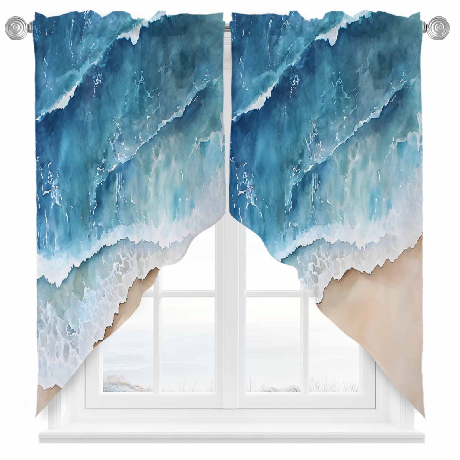 Abstract Waves Swag Valances for Windows 2 Pack Blue White Ocean Spray ...