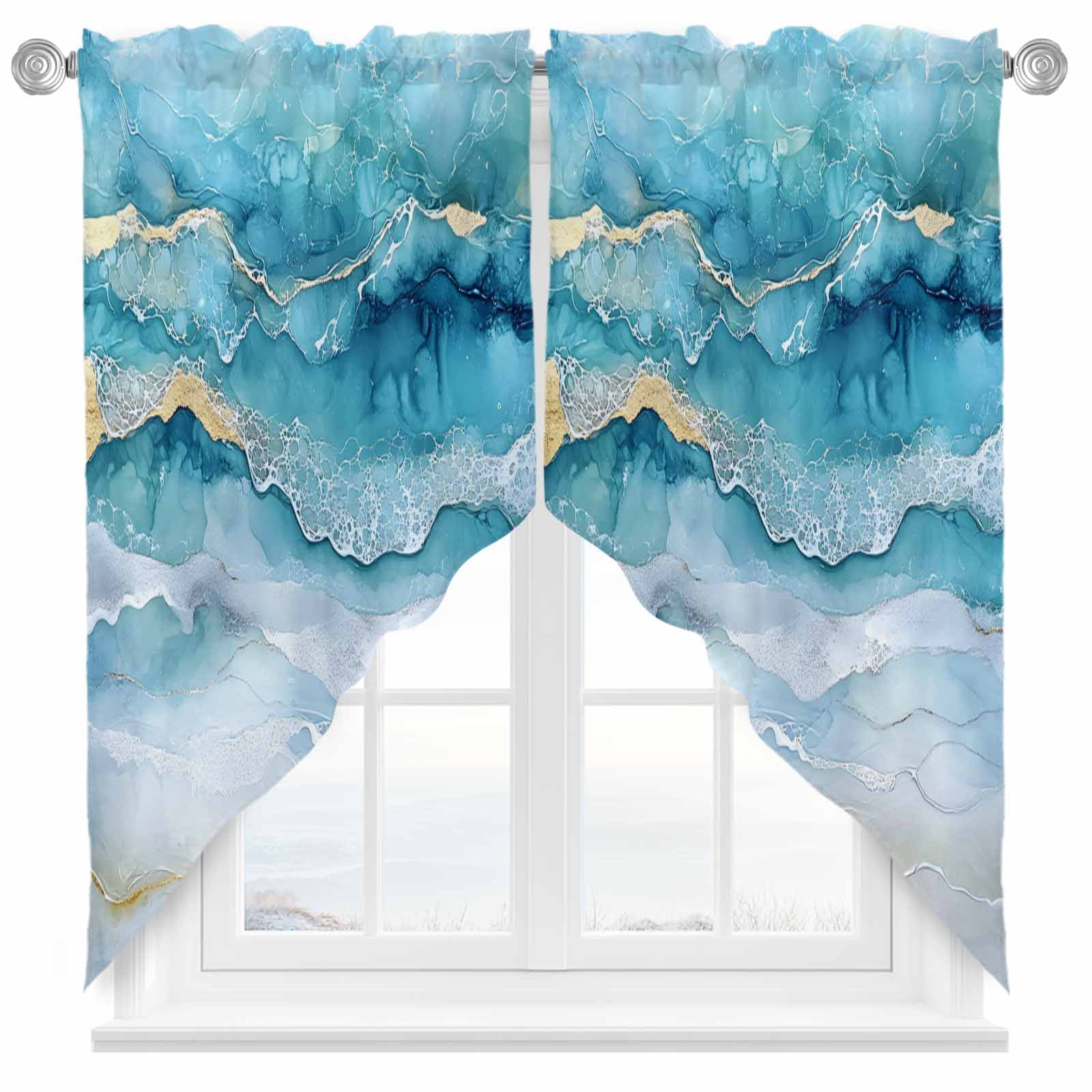 Abstract Waves Swag Valances for Windows 2 Pack Spray Beach Ocean ...