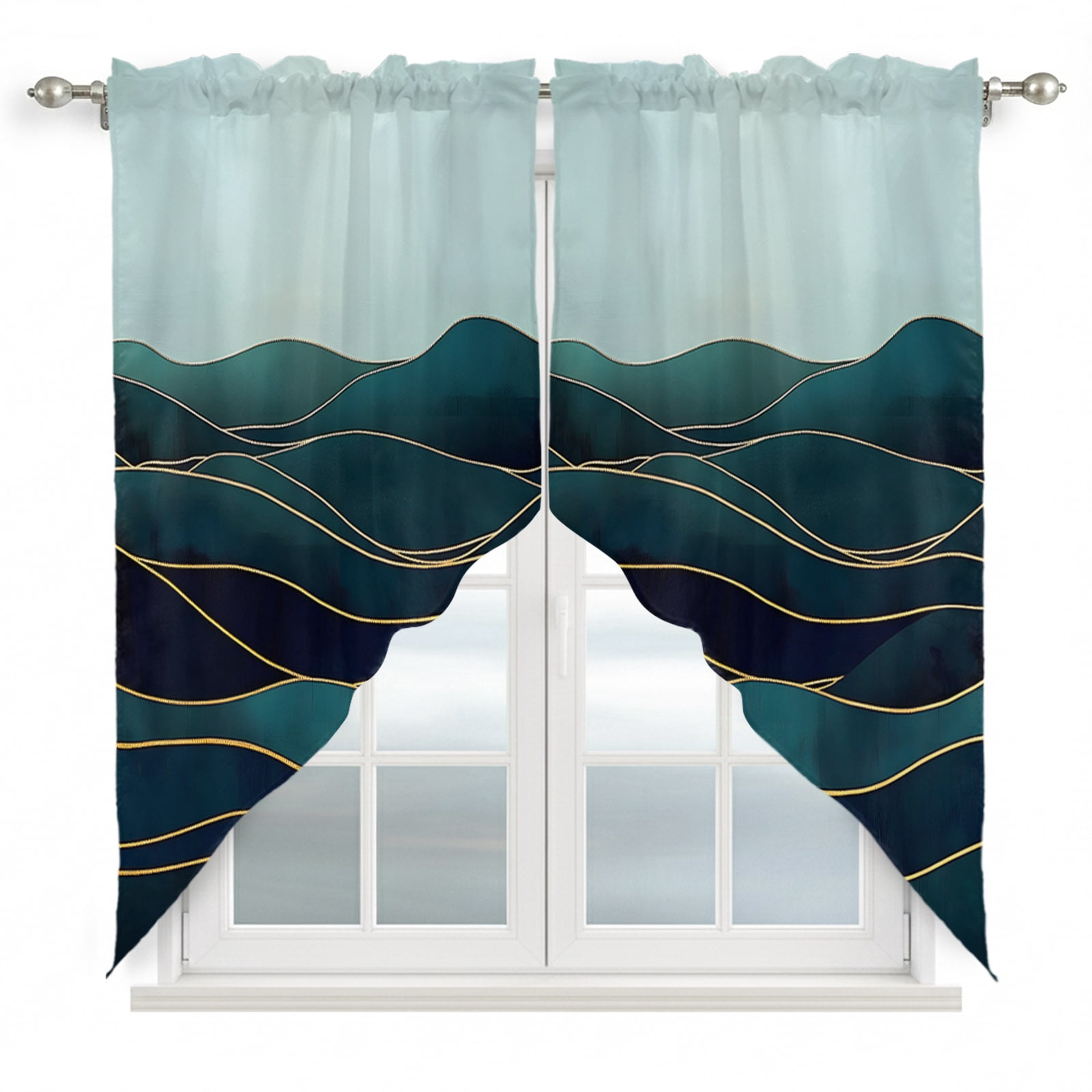 Abstract Waves Swag Valances for Windows 36 inches Long, Geometric Gold ...