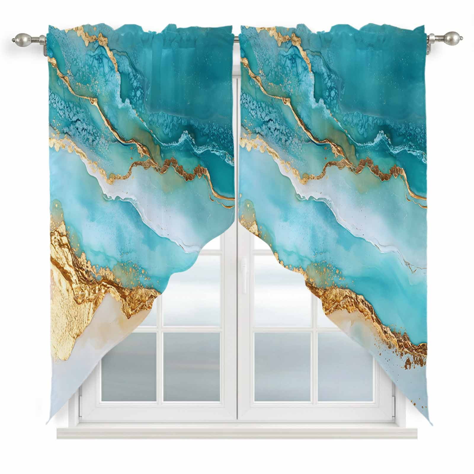 Abstract Waves Swag Valances for Windows 45 inches Long, Blue Retro Oil ...