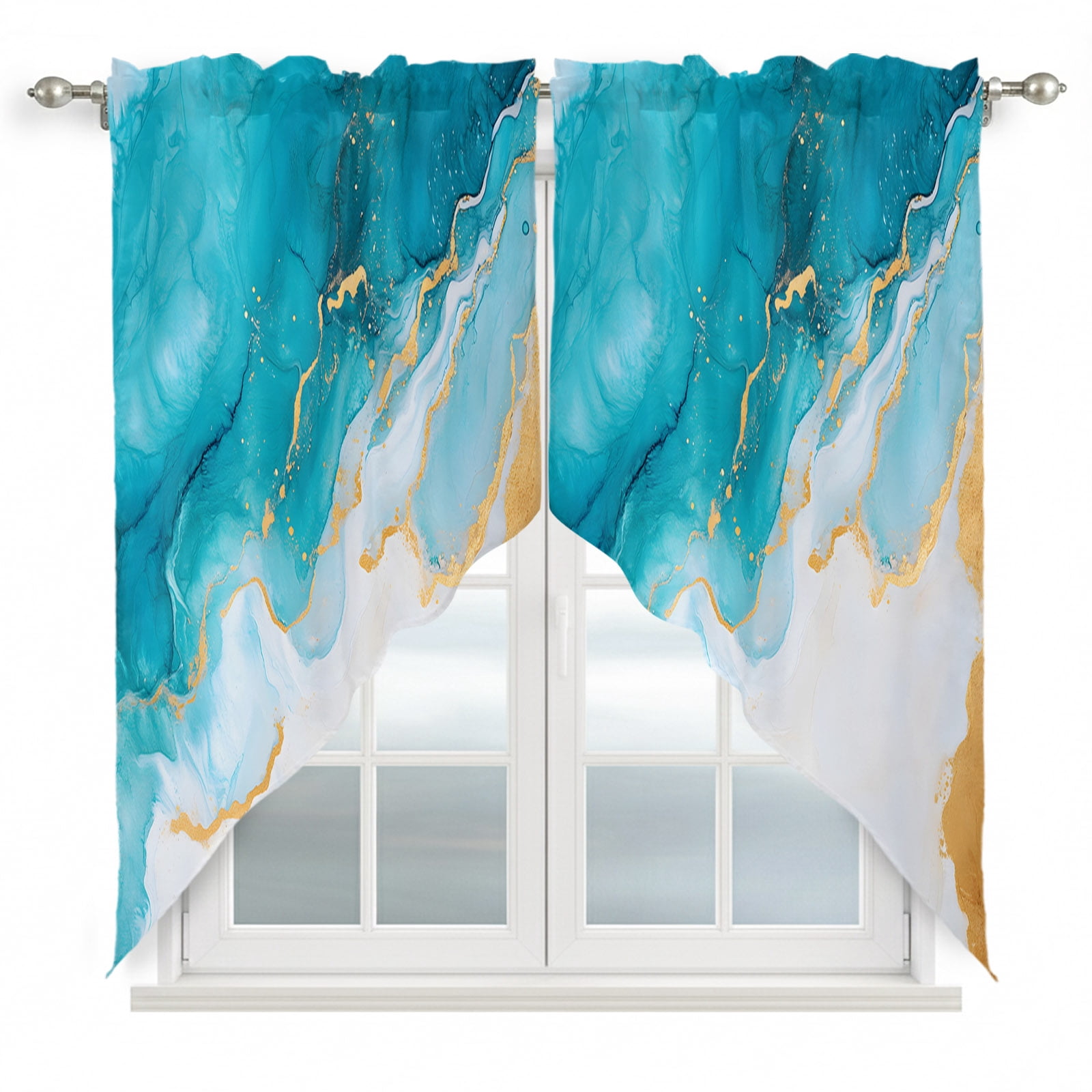 Abstract Waves Swag Valances for Windows 63 inches Long, Blue Gold ...