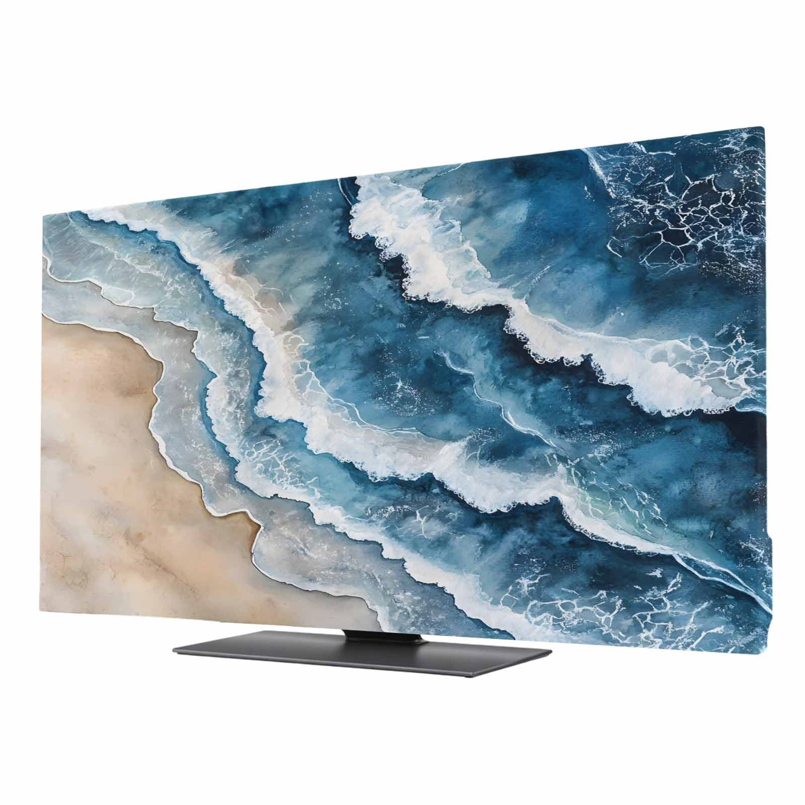 Abstract Waves TV Dust Cover 32 Inch, Spray Blue White Ocean Seaside ...