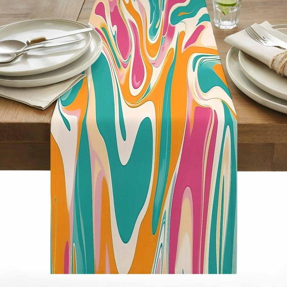 Abstract Waves Table Runner 13x120 inch Water Ripple Cotton Linen ...